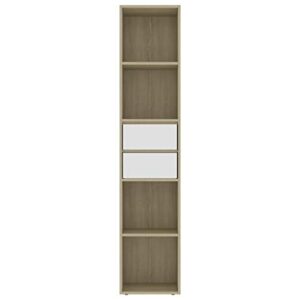 GOLINPEILO Wooden Book Cabinet with 4 Open Shelves and 2 Drawers, Modern Bookshelf for Living Room, White and Sonoma Oak 14.2"x11.8"x67.3" Engineered Wood