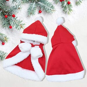 Pet Christmas Costume Cat Dog Poncho Cape with Hat Santa Claus Cloak for Cats and Small Dogs Red Winter Outwear Funny Christmas Pet Dress Up Soft and Thick Red Velvet Apparel for Cats (Medium)