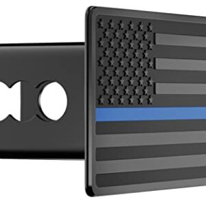 TOEASYTY Heavy American Flag Metal Trailer Hitch Cover for 2" inch Receivers,Tow Hitch Covers 2 Inch for Truck Accessories (with 5/8-Inch Pin Diameter Trailer Hitch Lock, Blue Line)