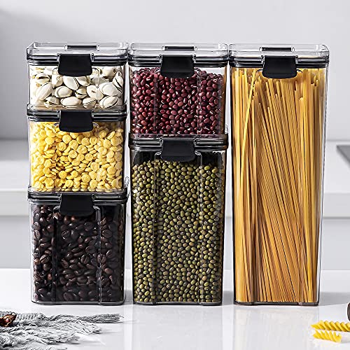 [Set of 6] Premium Quality Airtight Food Storage Container Clear Plastic Sturdy Canisters with Easy Lock For Kitchen Pantry Organization