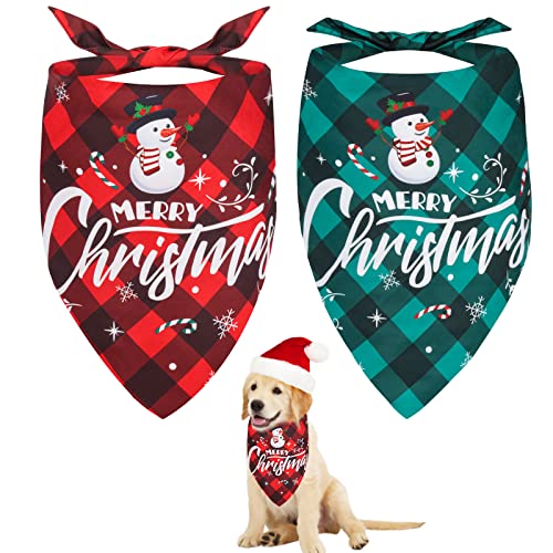 GUOYIHUA Christmas Dog Bandanas, Christmas Dog Bandana Classic Plaid Pet Scarf, Double-Layer Triangle Bibs Kerchief Merry Christmas Pet Bandana for Small Medium Large Dogs Cats Pets (Polyester, 2PCS)