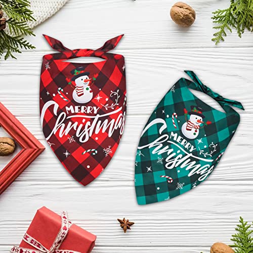 GUOYIHUA Christmas Dog Bandanas, Christmas Dog Bandana Classic Plaid Pet Scarf, Double-Layer Triangle Bibs Kerchief Merry Christmas Pet Bandana for Small Medium Large Dogs Cats Pets (Polyester, 2PCS)