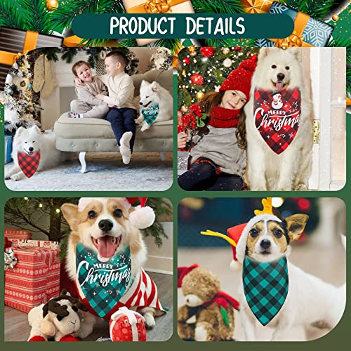 GUOYIHUA Christmas Dog Bandanas, Christmas Dog Bandana Classic Plaid Pet Scarf, Double-Layer Triangle Bibs Kerchief Merry Christmas Pet Bandana for Small Medium Large Dogs Cats Pets (Polyester, 2PCS)