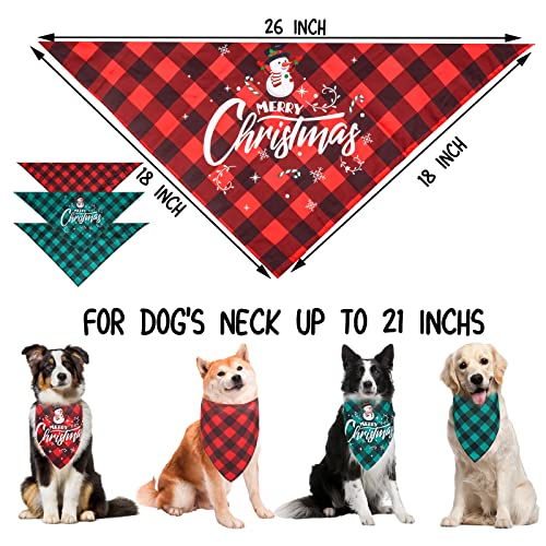 GUOYIHUA Christmas Dog Bandanas, Christmas Dog Bandana Classic Plaid Pet Scarf, Double-Layer Triangle Bibs Kerchief Merry Christmas Pet Bandana for Small Medium Large Dogs Cats Pets (Polyester, 2PCS)