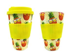 tinymills pineapple with cool sunglasses 14oz travel mug - eco-friendly reusable plant fiber travel mug birthday gift stocking stuffer teacher coach gift