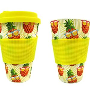 TINYMILLS Pineapple with Cool Sunglasses 14oz Travel Mug - Eco-Friendly Reusable Plant Fiber Travel Mug Birthday Gift Stocking Stuffer Teacher Coach Gift