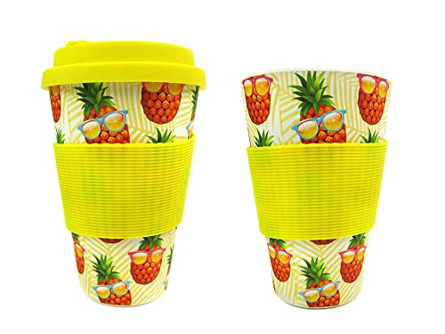 TINYMILLS Pineapple with Cool Sunglasses 14oz Travel Mug - Eco-Friendly Reusable Plant Fiber Travel Mug Birthday Gift Stocking Stuffer Teacher Coach Gift