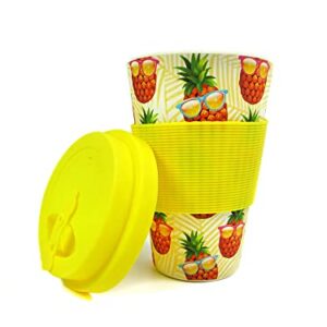 TINYMILLS Pineapple with Cool Sunglasses 14oz Travel Mug - Eco-Friendly Reusable Plant Fiber Travel Mug Birthday Gift Stocking Stuffer Teacher Coach Gift