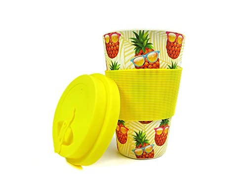 TINYMILLS Pineapple with Cool Sunglasses 14oz Travel Mug - Eco-Friendly Reusable Plant Fiber Travel Mug Birthday Gift Stocking Stuffer Teacher Coach Gift