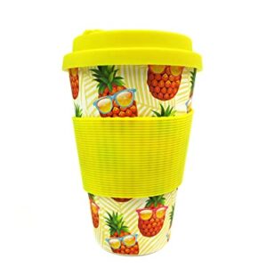 TINYMILLS Pineapple with Cool Sunglasses 14oz Travel Mug - Eco-Friendly Reusable Plant Fiber Travel Mug Birthday Gift Stocking Stuffer Teacher Coach Gift