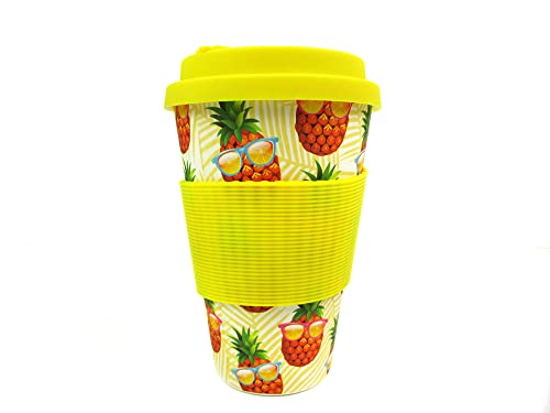 TINYMILLS Pineapple with Cool Sunglasses 14oz Travel Mug - Eco-Friendly Reusable Plant Fiber Travel Mug Birthday Gift Stocking Stuffer Teacher Coach Gift