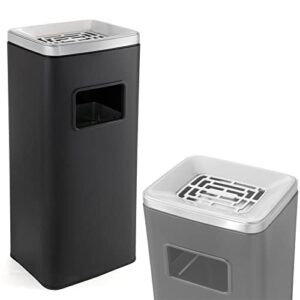 IRONWALLS Stainless Steel Trash Can with Lid, Commercial Indoor Outdoor Garbage Can Waste Bin with Removable Inner Bucket, Black Metal Trash Receptacle Waste Container for Office, Restaurant, Hotel