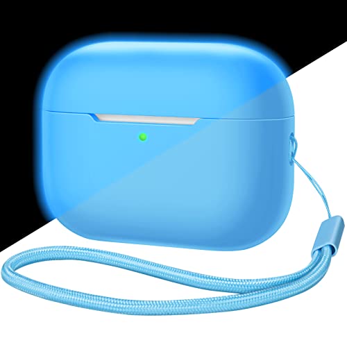 Fintie Case for AirPods Pro 2nd Generation (2022) / AirPods Pro 1st Generation (2019) - Protective Shockproof Silicone Skin Cover with Lanyard, Blue Glow in The Dark