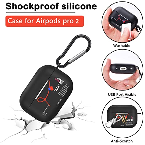 AirPod Pro 2 Case with Keychain Hot Creative Painted Soft Silicone Shockproof Cover Compatible with AirPods Pro 2nd Generation 2022 Case (Black)