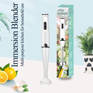 TIKABABA Electric Hand Immersion Blender with 400W Turbo Mode,Ice Crushing Power,for mixing Smoothies,Purees,Soups,Sauces by 2 Stainless Steel Blades((White)