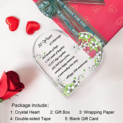 SigMntun Best 30th Anniversary Wedding Gifts for Couple, Parents - Anniversary Decorations and Marriage Gifts for Precious Moments, Card Included - A+ Class Clarity Crystal Heart