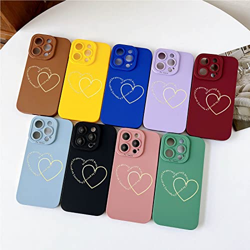 ankofave for iPhone 14 Pro Max Case for Women Girls Cute, Gold Plated Letter Double Heart Case Soft Shockproof, Full Camera Lens Protective Phone Cases for iPhone 14 Pro Max 6.7 inch- Red Wine