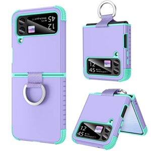 bentoben samsung galaxy z flip 4 case, z flip 4 5g case, heavy duty 2 in 1 full body rugged shockproof protection cover with ring girls women boy men covers for galaxy z flip 4 6.7”, purple/mint