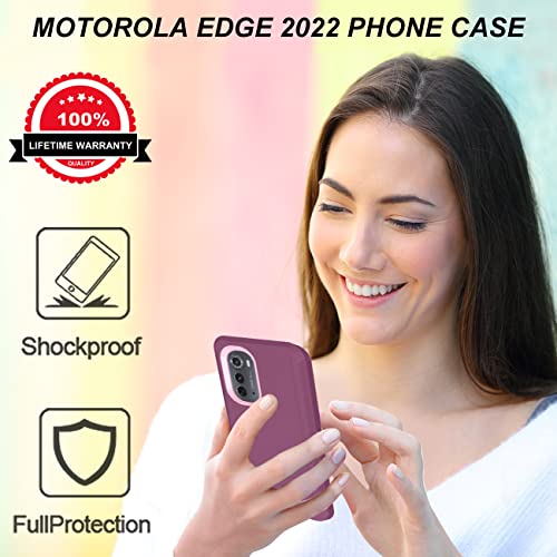 Qinmay for Motorola Moto Edge 2022 Case with HD Screen Protector (2 Packs),Motorola Edge 2022 Case 3 in 1 Heavy Duty Phone Case for Motorola Moto Edge 2022 Phone (WineRed Pink)