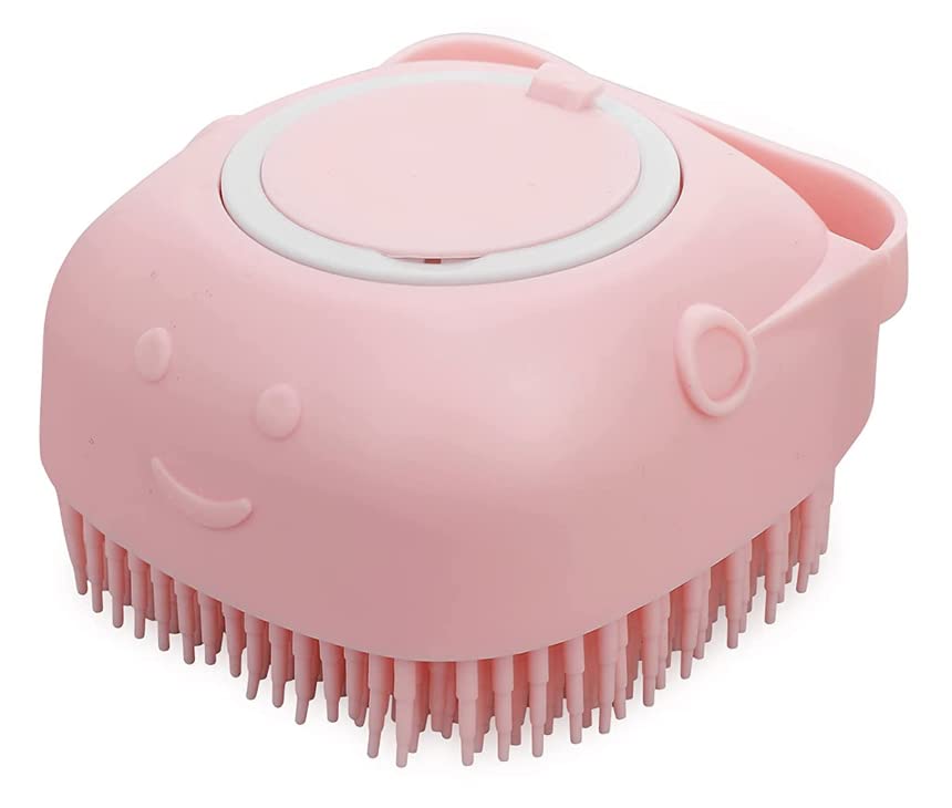 Pet Bath Massage Brush Puppy Dog Cat Grooming Cleaning Soft (Pink)