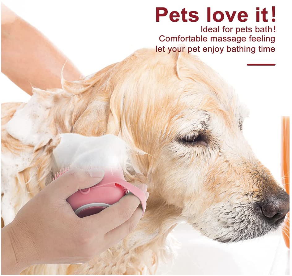 Pet Bath Massage Brush Puppy Dog Cat Grooming Cleaning Soft (Pink)