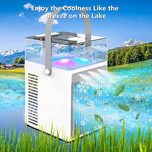 Portable Air Conditioner, Powerful Evaporative Air Cooler Fan 3 Speeds for Air Clean with 3 Ice Packs,Whisper Quiet Personal Fan for Home, Office