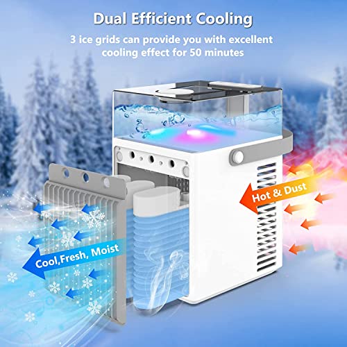 Portable Air Conditioner, Powerful Evaporative Air Cooler Fan 3 Speeds for Air Clean with 3 Ice Packs,Whisper Quiet Personal Fan for Home, Office