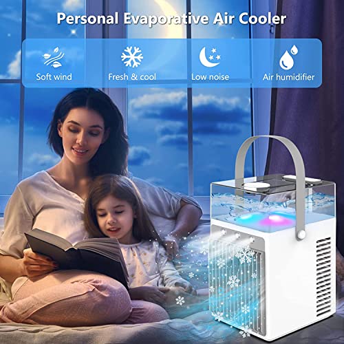 Portable Air Conditioner, Powerful Evaporative Air Cooler Fan 3 Speeds for Air Clean with 3 Ice Packs,Whisper Quiet Personal Fan for Home, Office