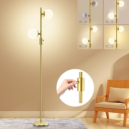 bulbeats Mid Century Floor Lamp, S Sytle Gold Floor Lamp with 2 Shatterproof Globe, 59Inch Modern Standing Lamp for Living Room,