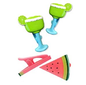 2 Set (4 Ct) Lemon Green Cup / Watermelon Beach Towel Clips Jumbo Size for Beach Chair, Cruise Beach Patio, Pool Accessories for Chairs, Household Clip, Baby Stroller