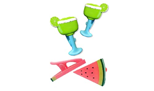 2 Set (4 Ct) Lemon Green Cup / Watermelon Beach Towel Clips Jumbo Size for Beach Chair, Cruise Beach Patio, Pool Accessories for Chairs, Household Clip, Baby Stroller