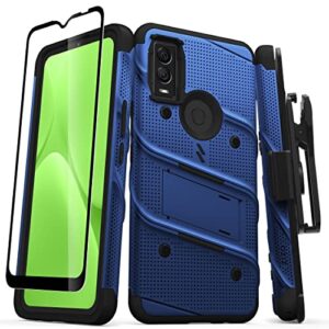 zizo bolt bundle for cricket innovate e 5g case with screen protector kickstand holster lanyard - blue