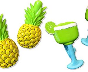 2 Set (4 Ct) Lemon Green Cup / Pineapple Beach Towel Clips Jumbo Size for Beach Chair, Cruise Beach Patio, Pool Accessories for Chairs, Household Clip, Baby Stroller