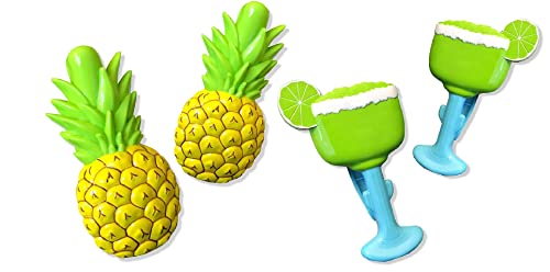 2 Set (4 Ct) Lemon Green Cup / Pineapple Beach Towel Clips Jumbo Size for Beach Chair, Cruise Beach Patio, Pool Accessories for Chairs, Household Clip, Baby Stroller