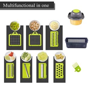 Pro Vegetable Chopper, COMUSTER Multi-functional Onion Chopper, Veggie Chopper w/Stainless Steel Blades, Vegetable Slicer w/Container, Mandoline Slicer, Dicer, Cutter Ideal for Fruits/Salads(Grey)