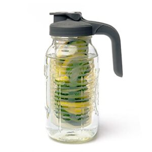 county line kitchen glass water infuser pitcher to infuse fruit, juice & teas - easy clean pitchers w/lid & handle for hot/cold beverages & ice tea - 2qt (64oz/1.9liter) durable mason jar