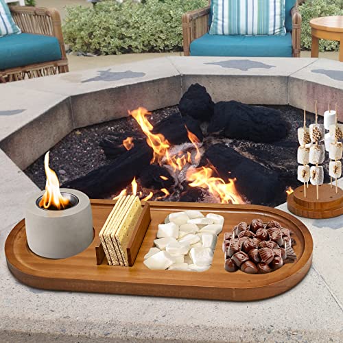 S'Mores Caddy,Wooden Smores Station,Wooden Serving Tray for Breakfast and Coffee, Farmhouse S'Mores Tray,Coffee Table Tray for Coffee Bar Accessories and Organizer Countertop