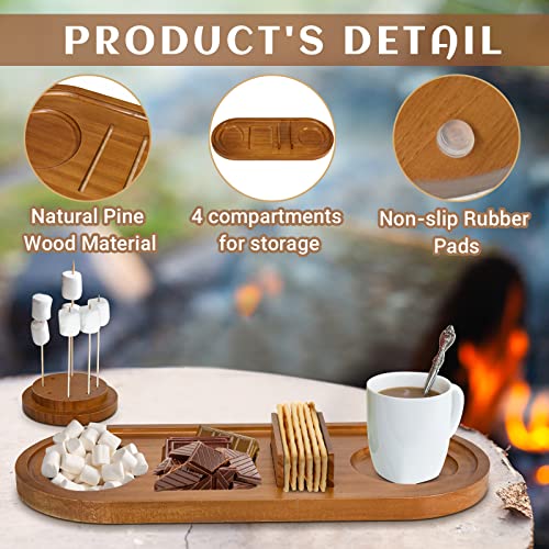 S'Mores Caddy,Wooden Smores Station,Wooden Serving Tray for Breakfast and Coffee, Farmhouse S'Mores Tray,Coffee Table Tray for Coffee Bar Accessories and Organizer Countertop