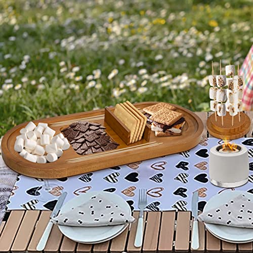 S'Mores Caddy,Wooden Smores Station,Wooden Serving Tray for Breakfast and Coffee, Farmhouse S'Mores Tray,Coffee Table Tray for Coffee Bar Accessories and Organizer Countertop