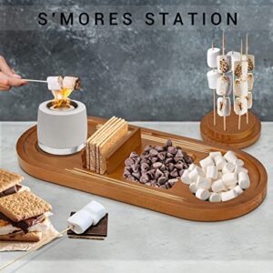 S'Mores Caddy,Wooden Smores Station,Wooden Serving Tray for Breakfast and Coffee, Farmhouse S'Mores Tray,Coffee Table Tray for Coffee Bar Accessories and Organizer Countertop