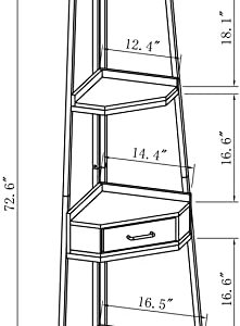 Scoomor Corner Shelf 4 Tier with Drawers, Modern Corner Bookshelf, Free Standing Storage Rack, Plant Stand for Living Room, Home Office, Kitchen, Small Spaces, 72.64’’ Tall (Gold)