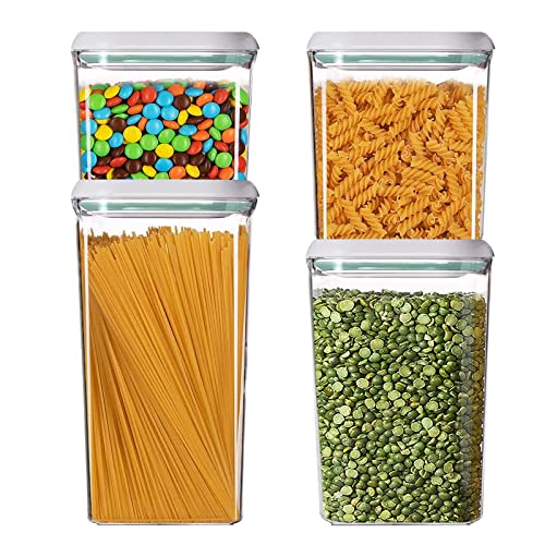 SPBMY Airtight Food Storage Containers, Clear Plastic Kitchen Canisters Set with Pop Up Airtight Lids for Cereal, Snacks and Sugar, 4 Piece Set Cereal Containers Storage