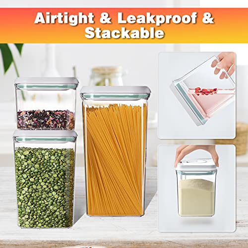 SPBMY Airtight Food Storage Containers, Clear Plastic Kitchen Canisters Set with Pop Up Airtight Lids for Cereal, Snacks and Sugar, 4 Piece Set Cereal Containers Storage