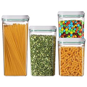 SPBMY Airtight Food Storage Containers, Clear Plastic Kitchen Canisters Set with Pop Up Airtight Lids for Cereal, Snacks and Sugar, 4 Piece Set Cereal Containers Storage