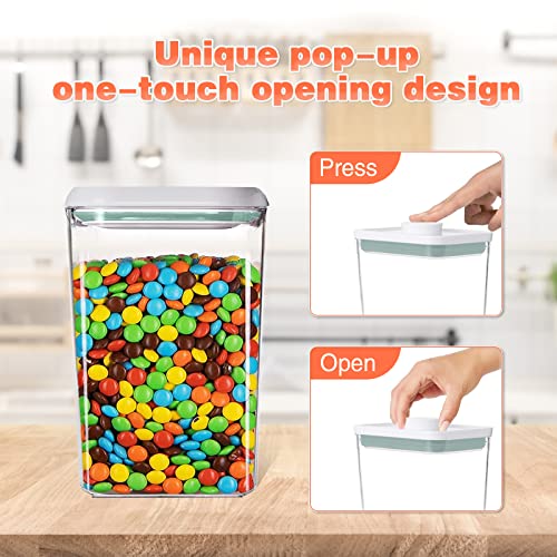 SPBMY Airtight Food Storage Containers, Clear Plastic Kitchen Canisters Set with Pop Up Airtight Lids for Cereal, Snacks and Sugar, 4 Piece Set Cereal Containers Storage