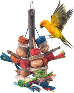 bissap bird chew toys, natural bark corncob nuts parrot toys and treats for conure cockatoo parakeet budgies cockatiel lovebirds pets cage bite toy