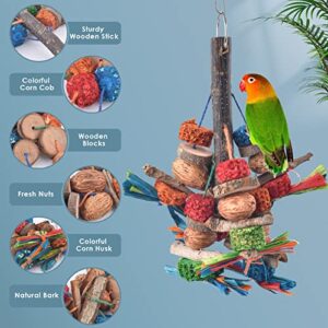 Bissap Bird Chew Toys, Natural Bark Corncob Nuts Parrot Toys and Treats for Conure Cockatoo Parakeet Budgies Cockatiel Lovebirds Pets Cage Bite Toy