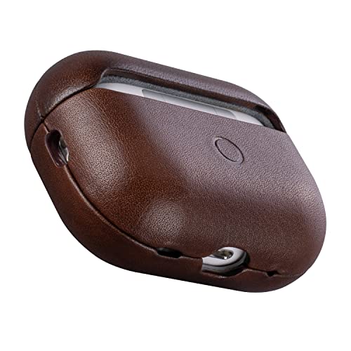 MAOGOAM AirPods Pro 2nd Generation Leather Case Cover with Button, Genuine Vegetable Tanned Cowhide [Horween Style Leather], AirPods Pro 2 Case for Men, Handmade, The Front LED Visible, Dark Brown