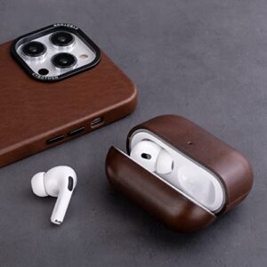 MAOGOAM AirPods Pro 2nd Generation Leather Case Cover with Button, Genuine Vegetable Tanned Cowhide [Horween Style Leather], AirPods Pro 2 Case for Men, Handmade, The Front LED Visible, Dark Brown