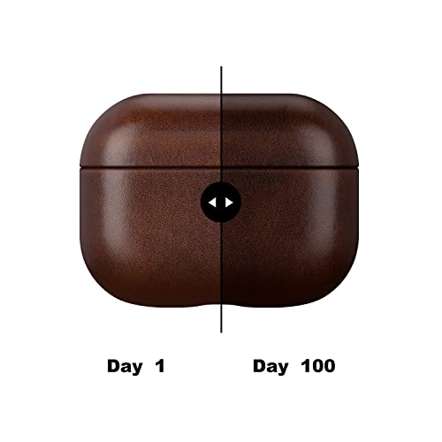 MAOGOAM AirPods Pro 2nd Generation Leather Case Cover with Button, Genuine Vegetable Tanned Cowhide [Horween Style Leather], AirPods Pro 2 Case for Men, Handmade, The Front LED Visible, Dark Brown